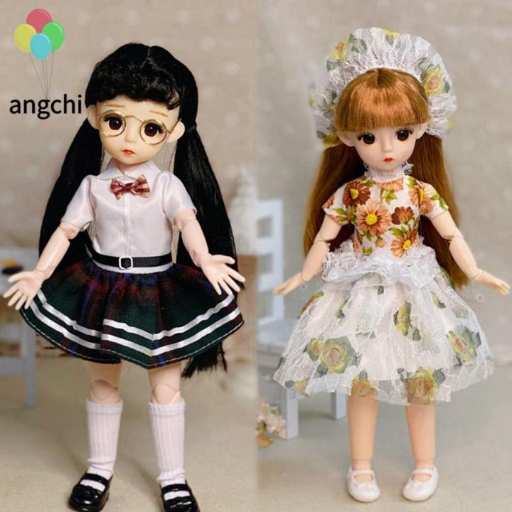 ANGCHI 1/6เอสดี ตุ๊กตา BJD 30ซม. พร้อมเสื้อผ้า ดวงตาที่น่าสนใจ ผมยาวทรงยาว เจ้าหญิงแต่งหน้าบอล ...