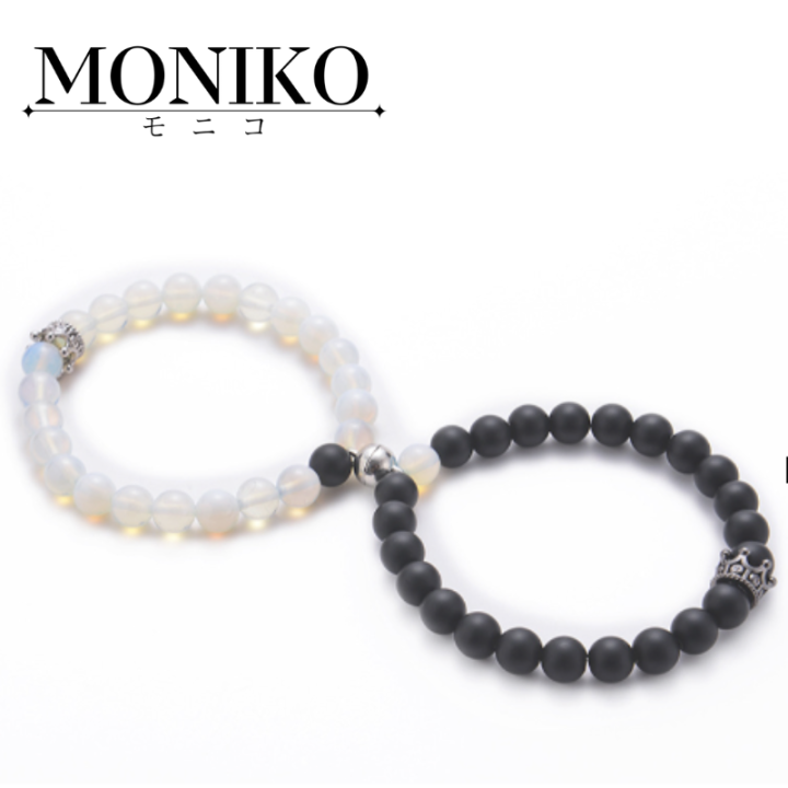 MONIKO Original Design Moonstone and Obsidian Couple Bracelet for ...