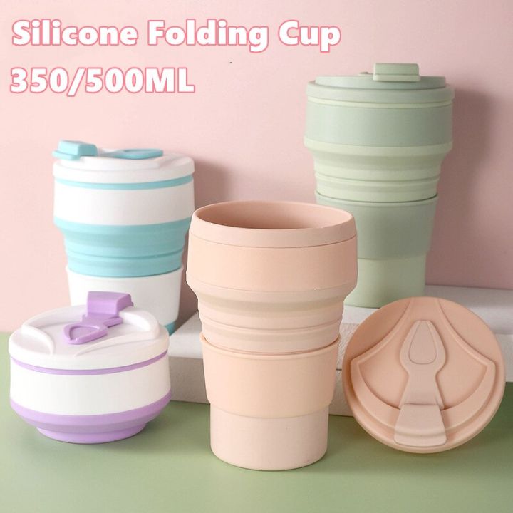 350/500ML Silicone PP Folding Cup Collapsible Mug With Cover Coffee ...