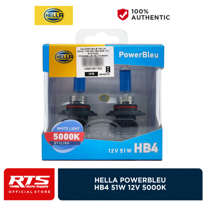 Hella PowerBleu HB4 12v 51w 5000K P22d Halogen Headlight Bulb (Set of 2 ...