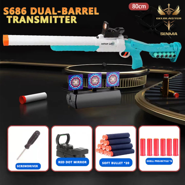 Double Barrel Shotgun Toy with Ejecting Shells and Soft Bullet Darts ...
