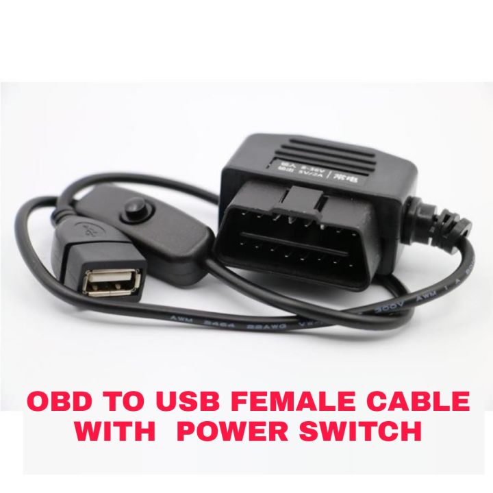 OBD2 USB Power Charging Cable 16Pin Connector Charger for Car GPS DVR ...