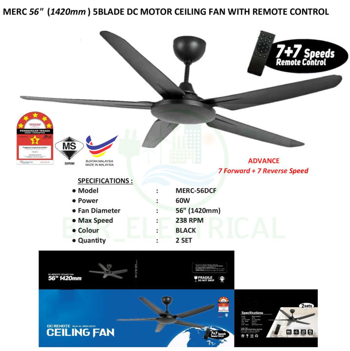 56 Inch (1420mm) 5 Blade AC+DC Motor Ceiling Fan With Remote Control ...