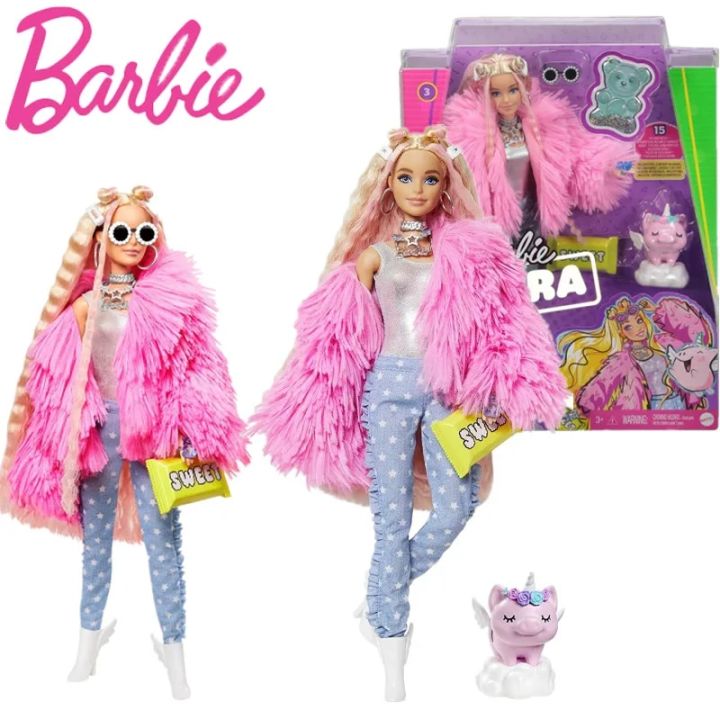 Barbie Extra Doll Pink Fluffy Coat Extra-Long Crimped Hair Doll With ...