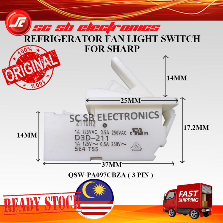 ORIGINAL SHARP 3 PIN REFRIGERATOR FREEZER FRIDGE FAN LIGHT SWITCH LIGHTING SWITCH DOOR SWITCH ...