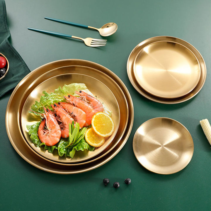 Golden Stainless Steel Korean Plate Golden Barbecue Plate Fruit Plate ...
