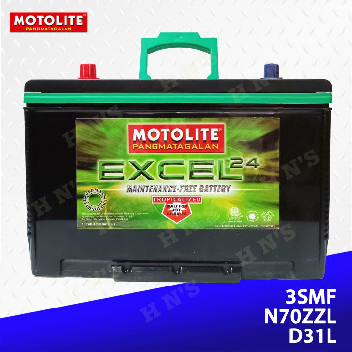 MOTOLITE Excel 3SMF / N70ZZL /D31L Maintenance Free Car Battery with 24 months warranty | Lazada PH