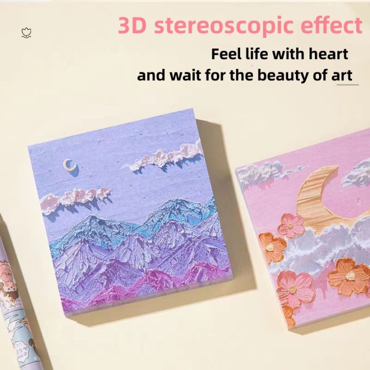 80 pcs oil painting notepad writing paper landscape three-dimensional ...