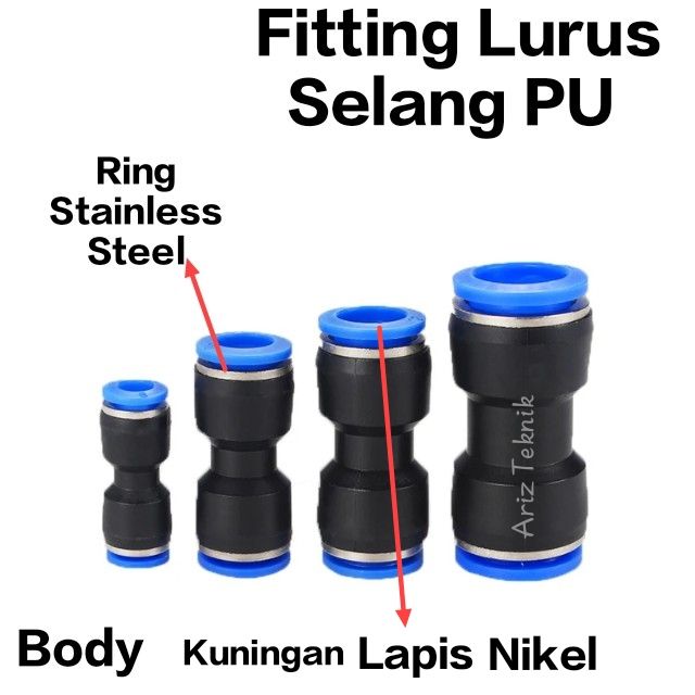 Fitting Lurus Straight Joiner Konektor Selang PU/PE Slip Lock Sambungan ...