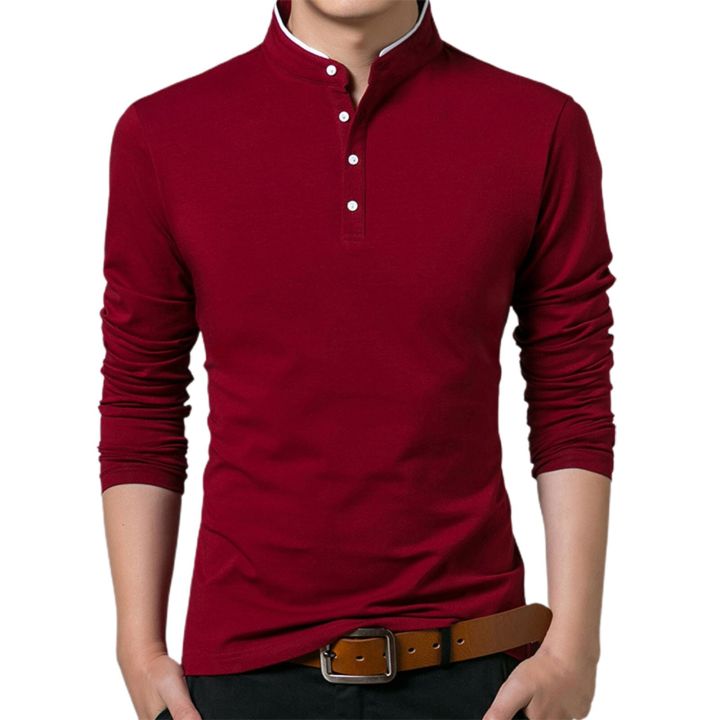 Men's T Shirt Autumn Casual Elegant Male Work Shirts Solid Color Long ...