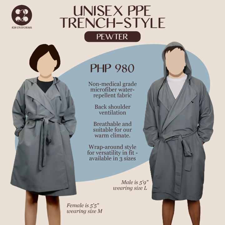 UNISEX PPE TRENCH -STYLE-Pewter-828 UNIFORMS>>>Before : Php 980 | Lazada PH
