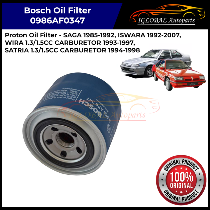 Bosch Oil Filter 0986AF0347 for SAGA 1985-1992, ISWARA, WIRA 1.3/1.5CC ...