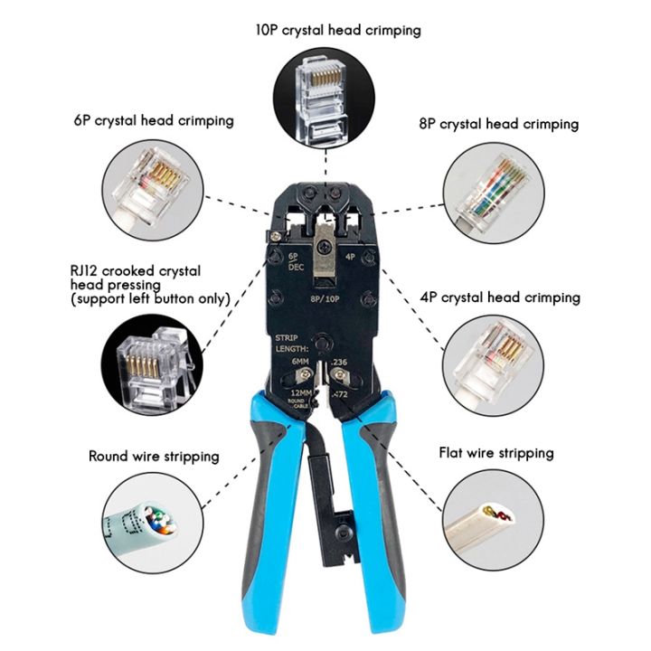 RJ45 Network Crimper 10P 8P 6P 4P Crimping Tools Stripper for RJ45 RJ11 RJ12 RJ50 Connector ...