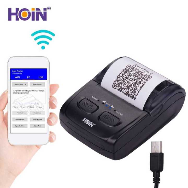 HOIN Portable 58mm Thermal Receipt Printer Handheld Barcode Printer USB BT Connection Wireless ...