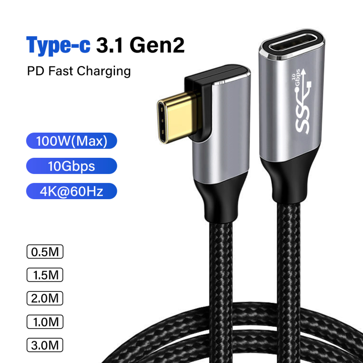 B Gold Plated 5A USB C Extension Cable Type C 3.1 PD100W Fast Charging ...