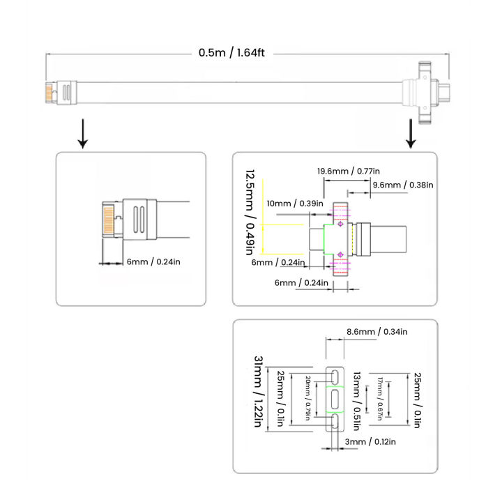Yunir 20Gbps USB 3.2 Gen 2x2 Cable Type E to Type C Cable Front Panel ...