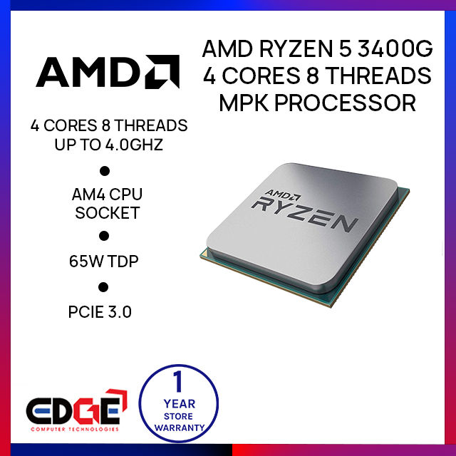 EDGE | AMD Ryzen 5 3400G 4 Cores 8 Threads MPK Processor | Lazada PH