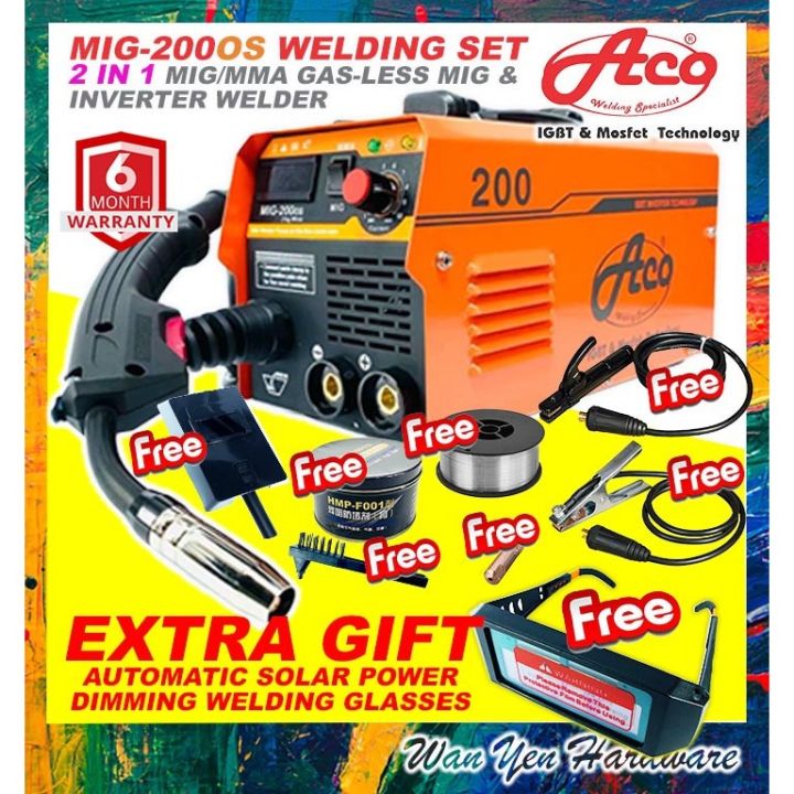 Mig welding machine set 🔥ACO UPGRADE Version MIG200-OS 2 in 1 Gas-less ...