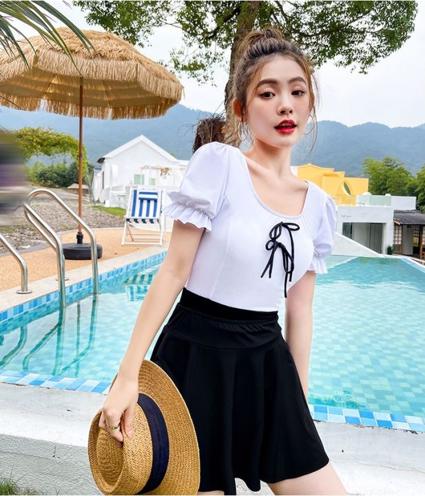 jqk ชุดว่ายน้ำแฟชั่นผู้หญิงเซ็ท 2 ชิ้น แขนตุ๊กตา น่ารักๆ รุ่น 0272 | Lazada.co.th