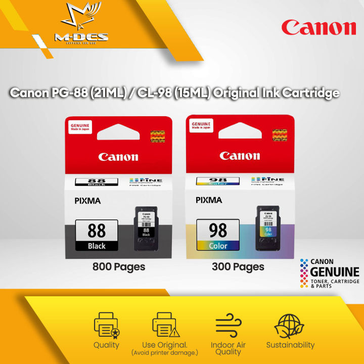 Canon PG-88 (21ML) CL-98 (15ML) Black / Color Original Ink Cartridge ...