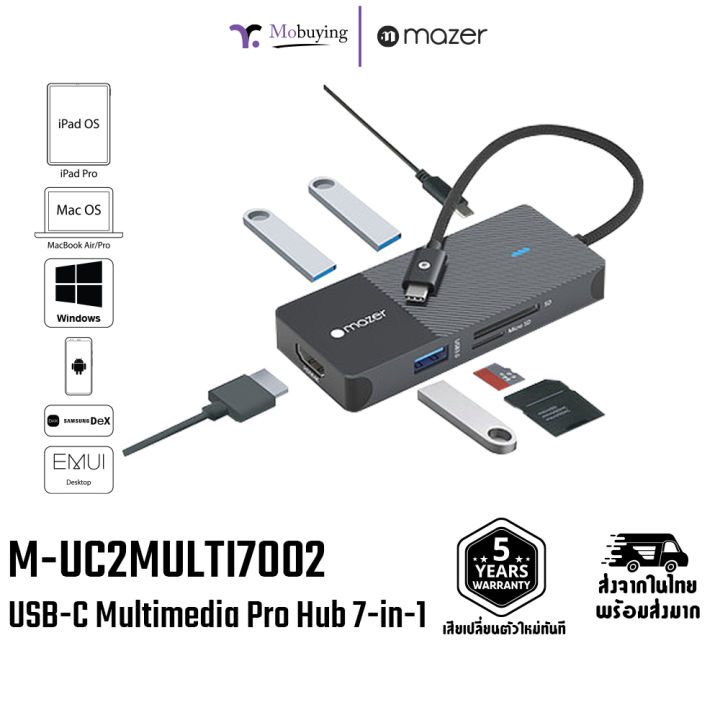 อแดปเตอร์ Mazer USB-C Multiport 7-in-1 Adapter M-UC2MULTI7002 ฮับ ตัว ...