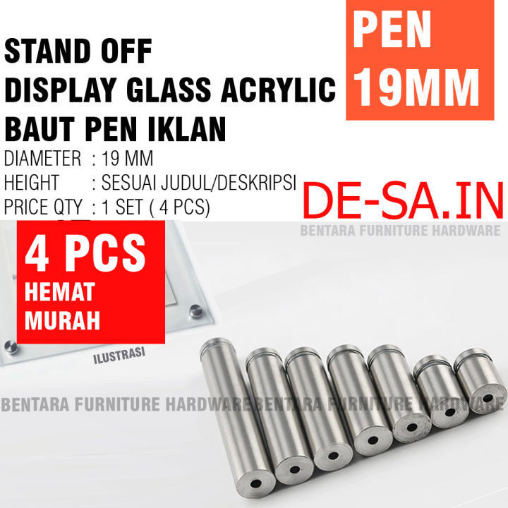 4 x HUBEN PIK PEN IKLAN 19 x 40 mm - Baut Stabil Akrilik Kaca Acrylic ...