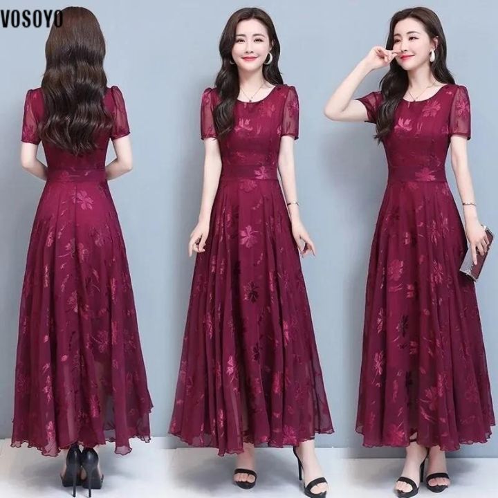 VOSOYO LUO Dress for ladies 022 new super-long noble lady round neck ...