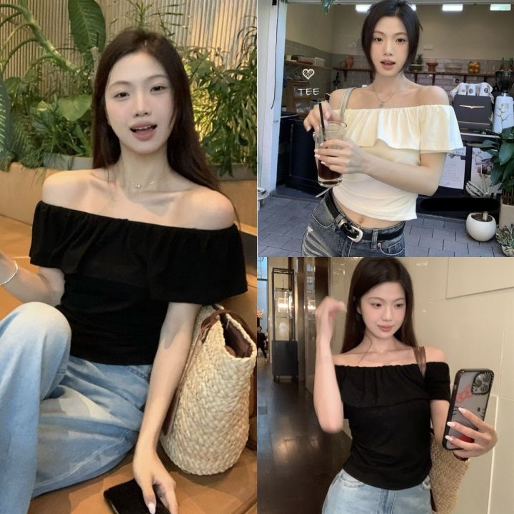 Luna Shop เสื้อยืดแขนสั้นแนวฝรั่งเศสนัวเนียสไตล์อ่อนโยนทรงเข้ารูป ...