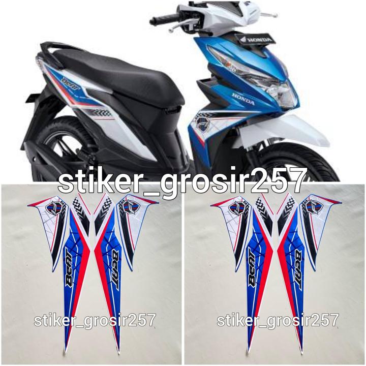 STIKER STRIPING LIS BODY HONDA BEAT FI ESP 2016 2017 BIRU PUTIH STANDAR ...