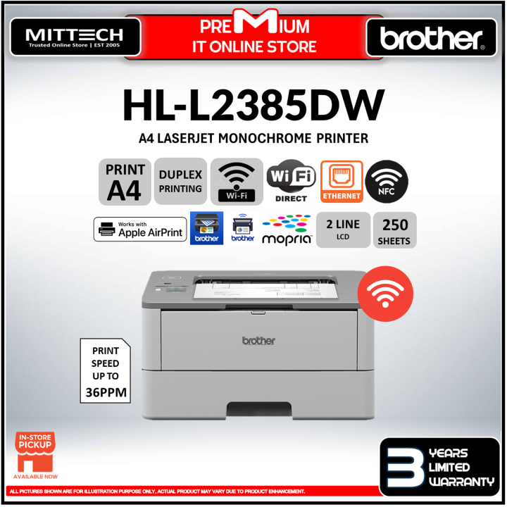 Brother Printer HL-L2385DW Wireless Monochrome A4 Laserjet | Auto 2 ...