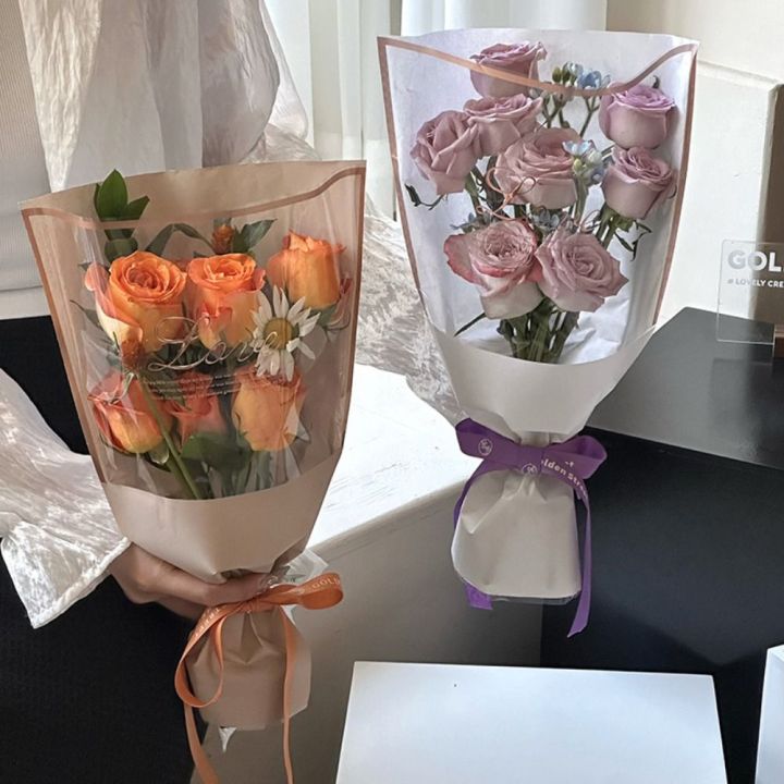 PELLETIZING 20PCS Kraft Paper Flower Packaging Bag OPP Transparent ...