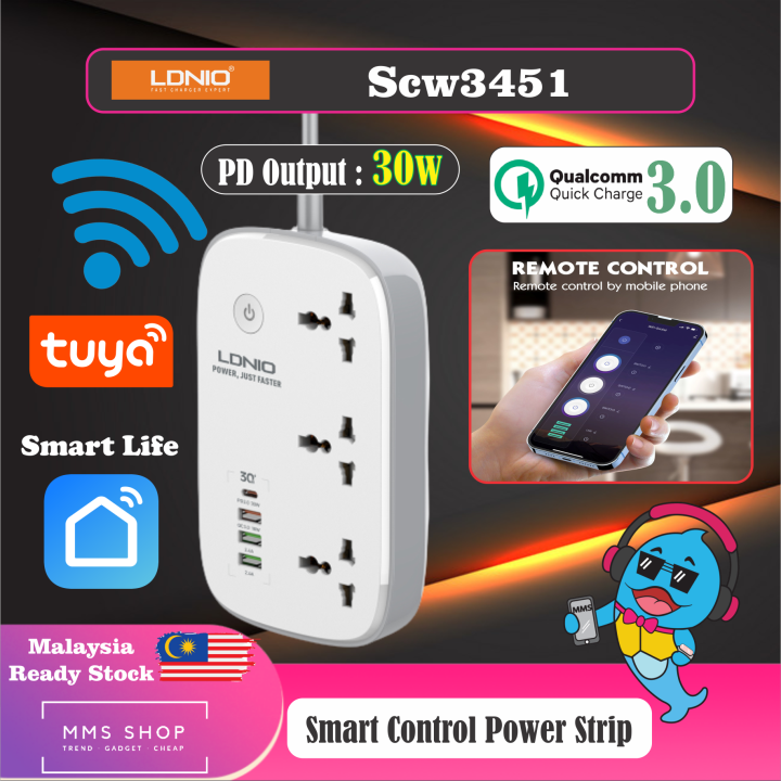 LDNIO SMART WIFI POWER STRIP SCW3451 3 POWER SOCKET 3 USB 18W 1 PD OUTPUT 30W REMOTE CONTROL ...
