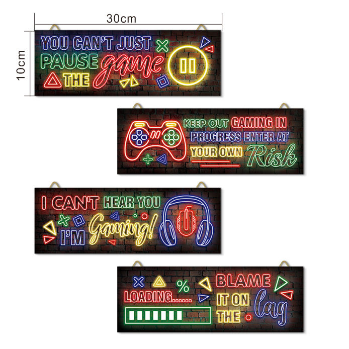 4 Pieces Gaming Decor for Boys Room Wooden Video Game Wall Art Print ...