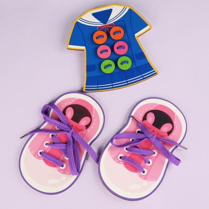 Threading Puzzle Knit on Button Children's Colorful Shoe Clothes Lacing ...
