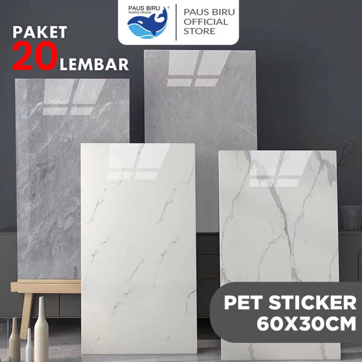 Paus Biru - Paket 20 Lembar Wallpaper Dinding Vinyl Marble 30 x 60 cm ...