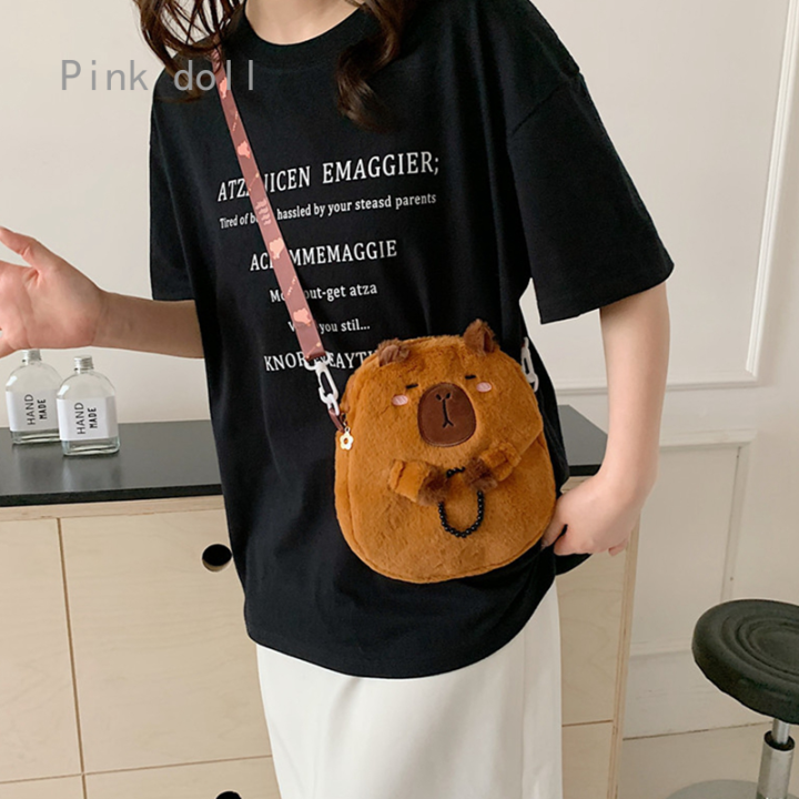 Animal Cartoon Capybara Plush Shoulder Bag Zipper Stuffed Capybara ...