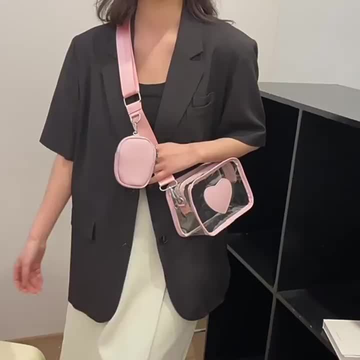 FE2023 กระเป๋าหญิงใสรุ่นใหม่ฤดูร้อนสายสะพายไหล่กว้างรักกระเป๋าสะพายข้างกระเป๋าทรงสี่เหลี่ยมขนาด ...