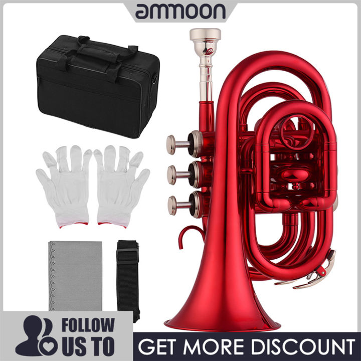 [ammoon]Mini Pocket Trumpet Bb Flat Brass with Carrying Case black ...