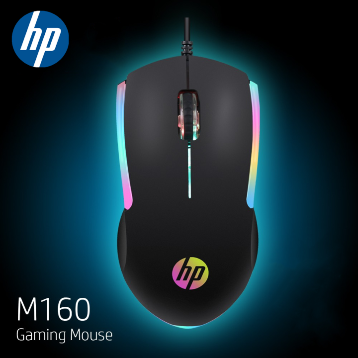 HP M160 Wired Gaming Mouse 7 Colors Rainbow LED RGB Lights Performance Optical Game Mice with ...