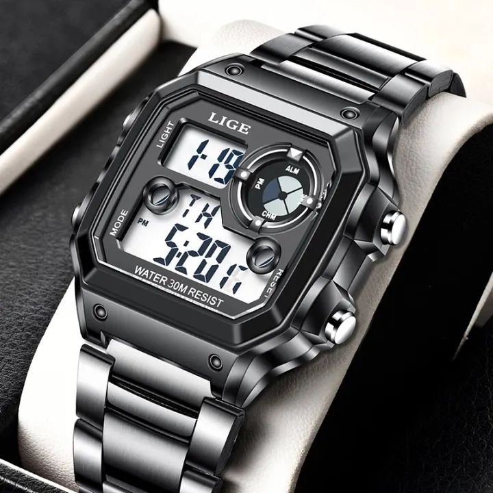 LIGE original men's watch fashion stainless steel waterproof dual ...