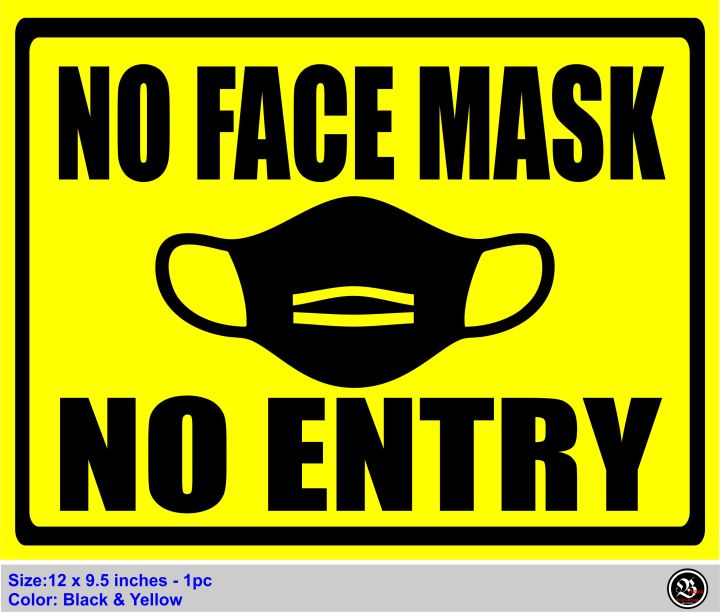 No Face Mask No Entry sticker (cutout vinyl sticker) Black & Yellow ...
