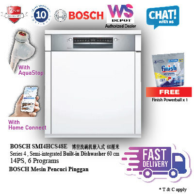 Bosch SMI4HCS48E Serie 4 Semi-integrated Built-in Dishwasher S/S 60cm ...