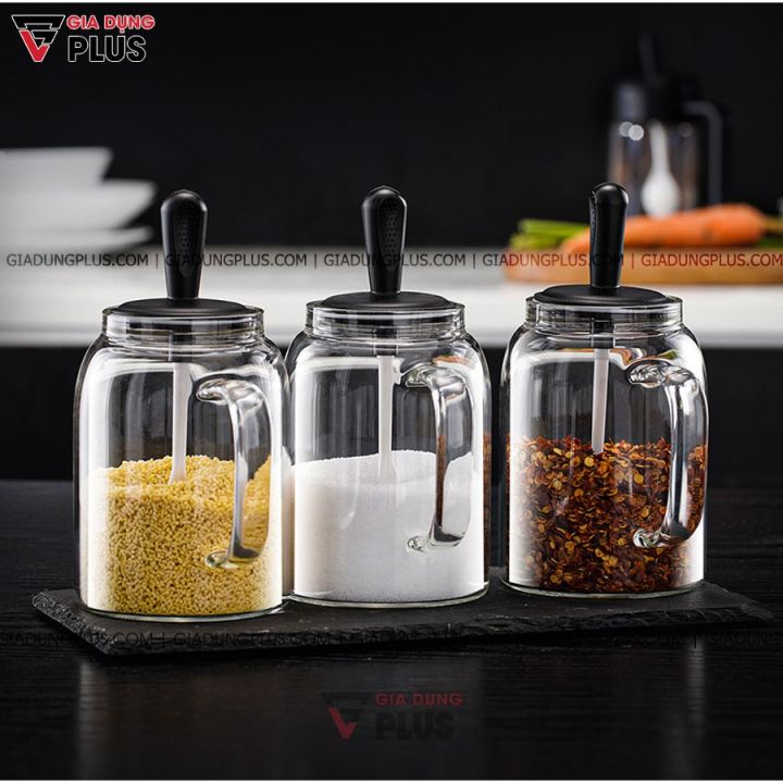Hủ đựng gia vị muỗng liền nắp thông minh có nắp đậy kín thuỷ tinh ...