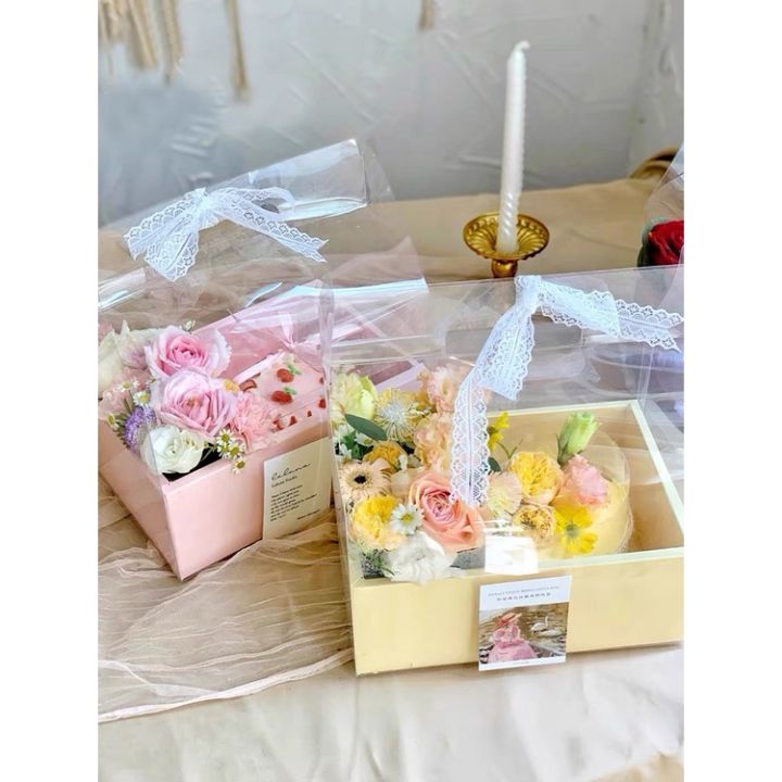 [5 PCS] Transparent Acetate Flower Mini Cake Gift Gable Box With ...