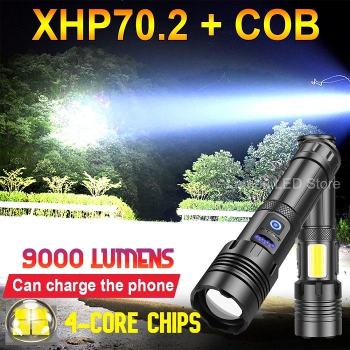 SENTER LED XHP70.2 P70 BATERAI 26650 9000LM ZOOM FLASHLIGHT CHARGE USB ...