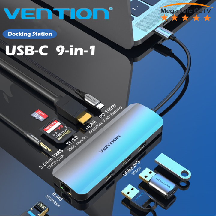 Vention Type C USB Hub 9-IN-1 Docking Station 4K HDMI RJ45 Network USB ...