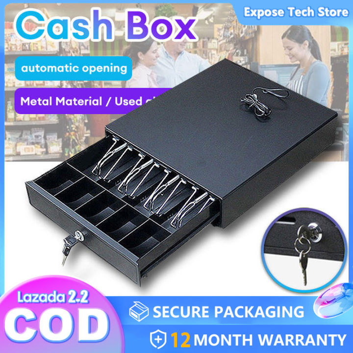 Cash box with drawer Safe money box with Lock Key and Money Tray Large ...