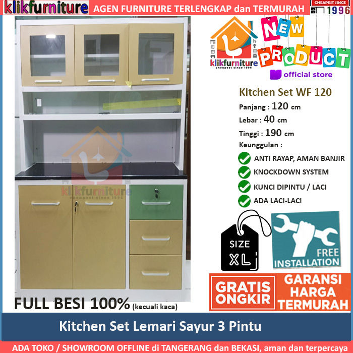 Lemari Sayur Besi Kitchen Set Besi Rak Dapur FULL BESI 3 Pintu WF120 ...