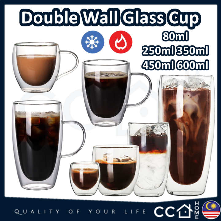 (With Handle/No Handle) Double Wall Glass Cup Coffee Glass Cup Mug ...