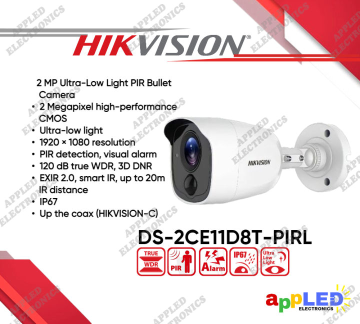 Hikvision DS-2CE11D8T-PIRL 2MP 1080P Ultra Low Light Bullet Analog ...